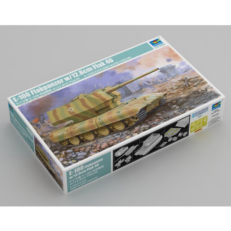 Plastic model of E-100 Flakpanzer tank w/12.8cm Flak 40 1:35