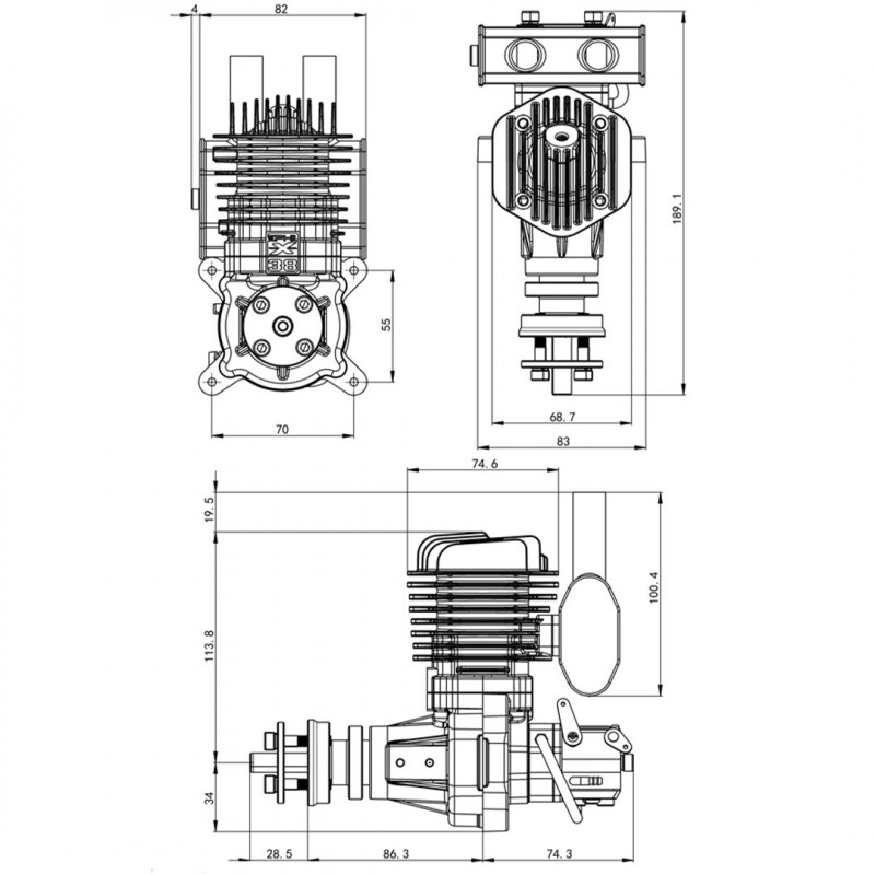 EPHIL 38cc PRO single-cylinder rear-exit petrol aircraft engine with ...